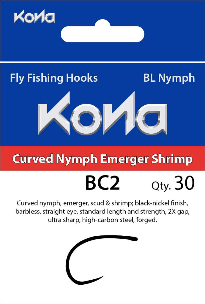 Kona BC2 Curved Nymph Emerger Shrimp Barbless Hook – Fly Artist